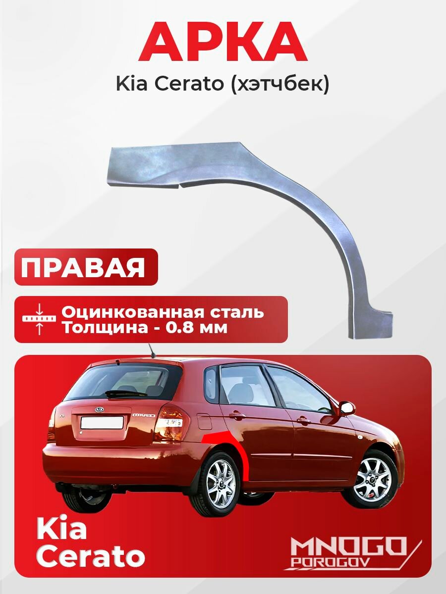 Задняя правая арка с пластиком на Kia Cerato 1 хетчбэк 5 дверей 2003-2009 оцинкованная сталь, толщина 0,8 мм (Киа Церато 1), . кузовной ремонт.