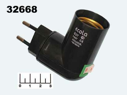 Патрон для лампы E27 с вилкой и выключателем поворотный черный