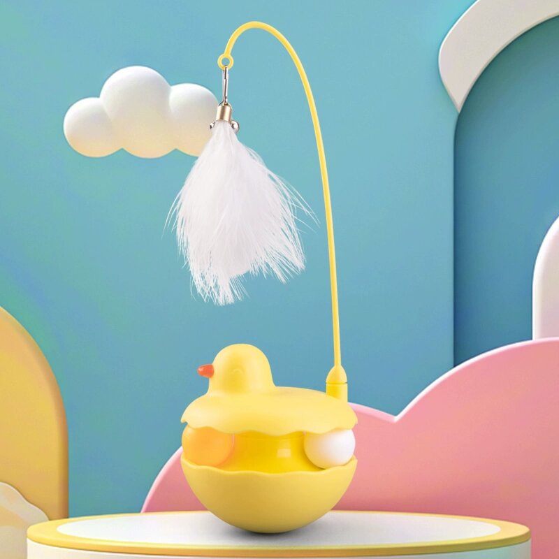 Желтая клюющая утка с перьевой палочкой и трек-шаром для интерактивной игры