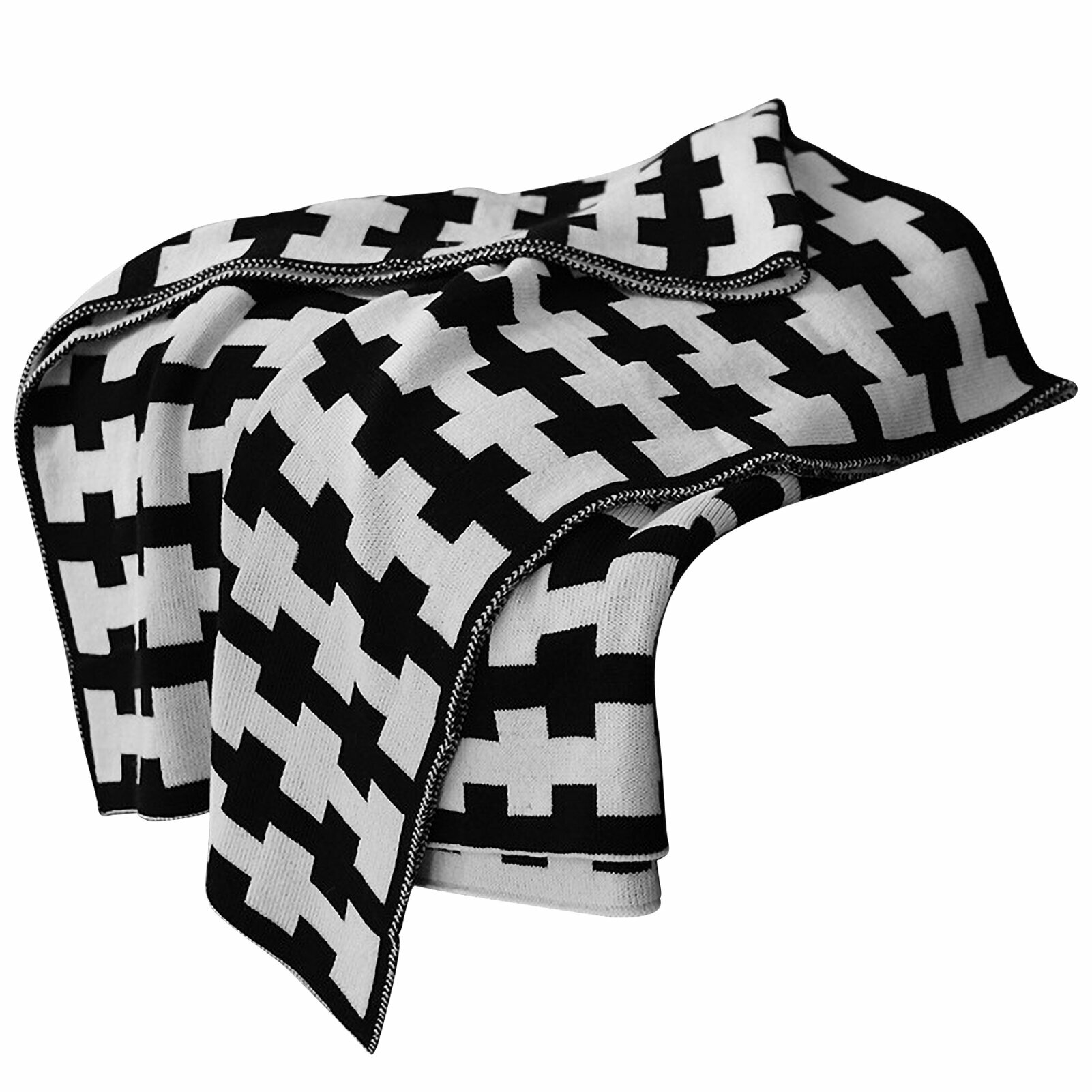 Одеяло для дивана Книточное Одеяло из акриловых волокон Черно-белый смешанный цвет Просторное Удобное Одеяло для спальни гостиной кабинета студии Размер 51.81*70.87 дюйма Пакет 45*35*5см Вес 1000г 1шт