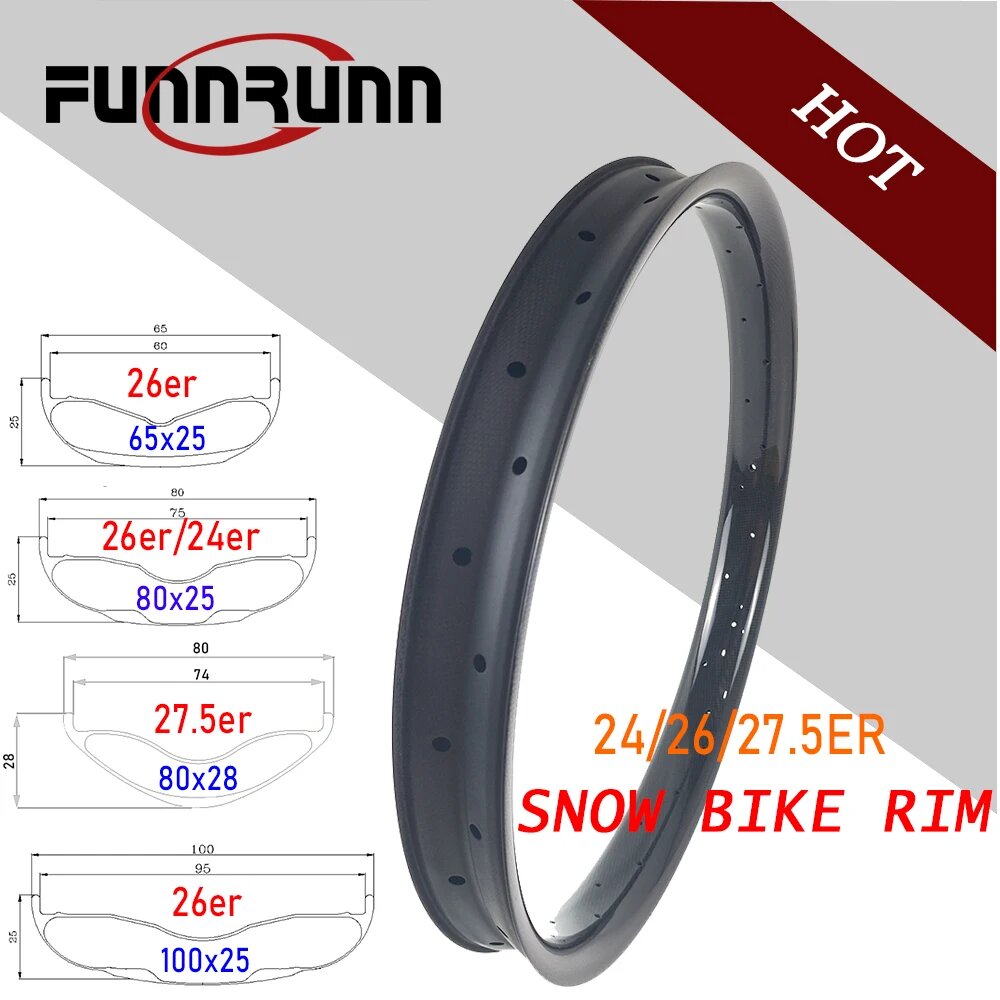 FUNNRUNN Карбоновые колеса FAT BIKE 65/80/100 мм 32H, Matte, UD, 80x25mm 26er