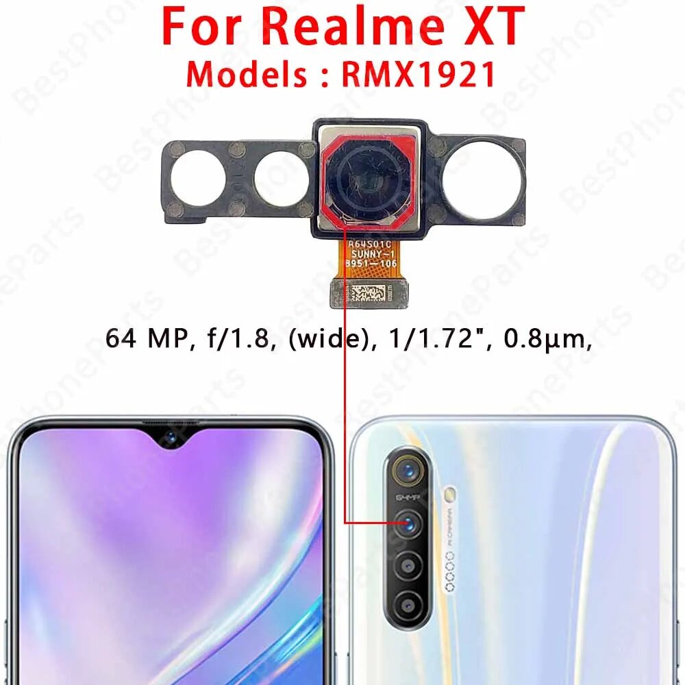 Передняя и задняя камера для Realme XT X2 Pro X3 SuperZoom, модуль основной Realme XT Back Main