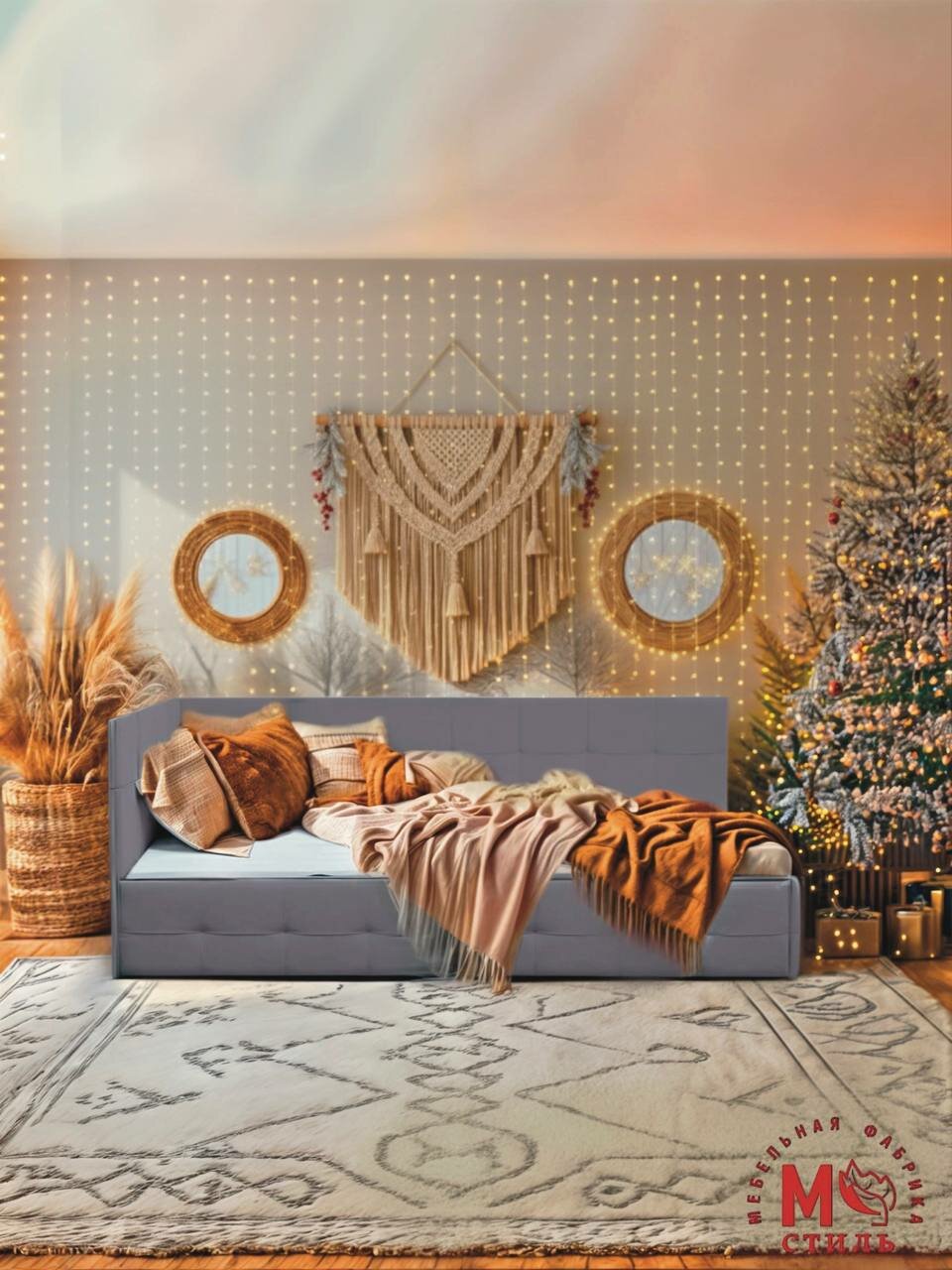 Кровать детская мягкая М-Стиль "Банни" 2000х900 темно-серая , с ящиком для хранения, кровать детская от 3 лет