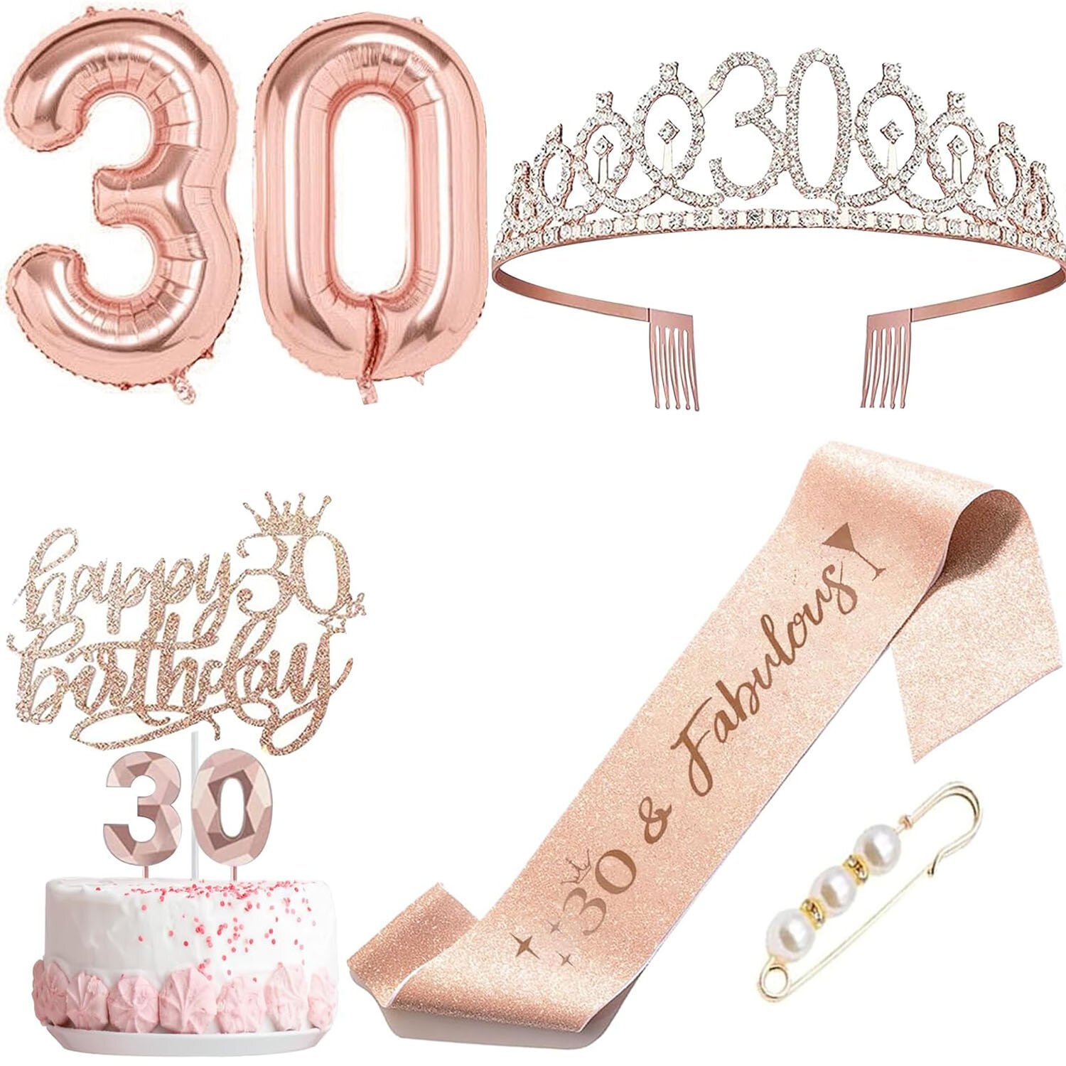Украшения на 30-летие, Диадема на 30-летие, Топпер для торта и 50 свечей, Лента на день рождения, Розовое золото, Украшения для вечеринки на 16-летие, Подарки для женщин