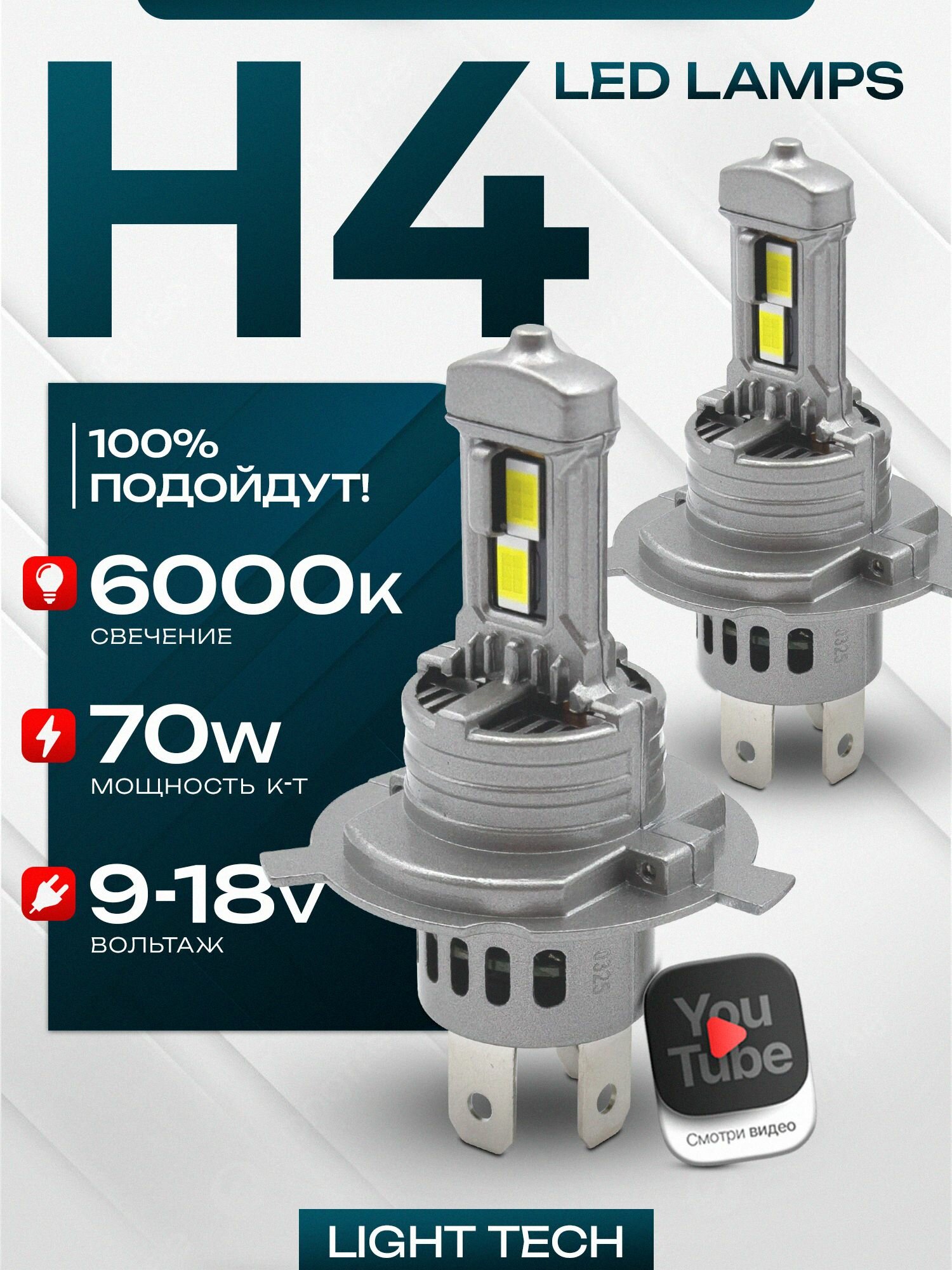 Светодиодные лампы H4 Viper Air PRO для Kia Spectra 2004-2011/ Лампы ближнего и дальнего led Н4 на Киа Спектра 04-11