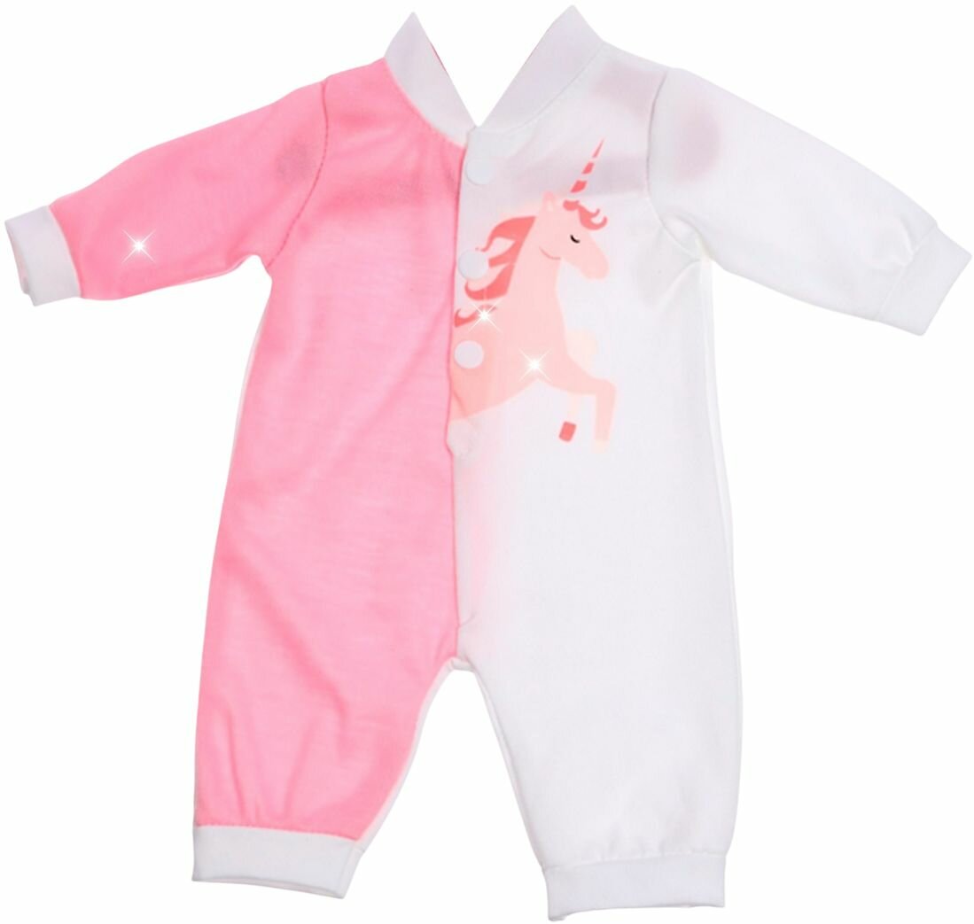 Костюм для куклы "Единорог", комбинезон - боди на клепках, одежда для куколки и пупса 40-43 см, кукольный наряд, готовый гардероб, цвет бело-розовый