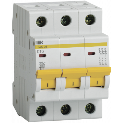 Автоматический выключатель IEK ВА47-29 3Р 10А 4,5кА (С) ИЭК MVA20-3-010-C