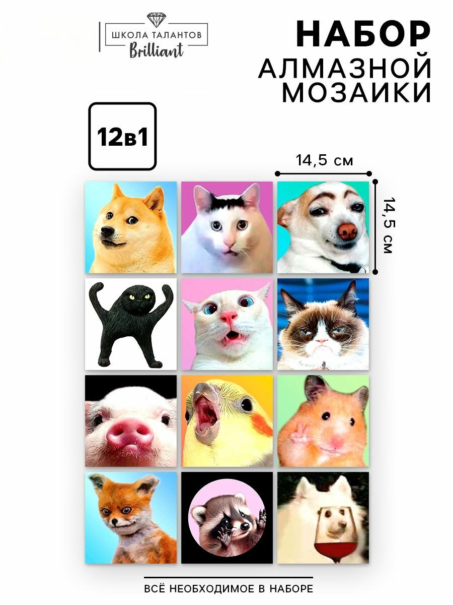 Алмазная мозаика набор 12 в 1 / алмазная мозаика мини / "Мемы"