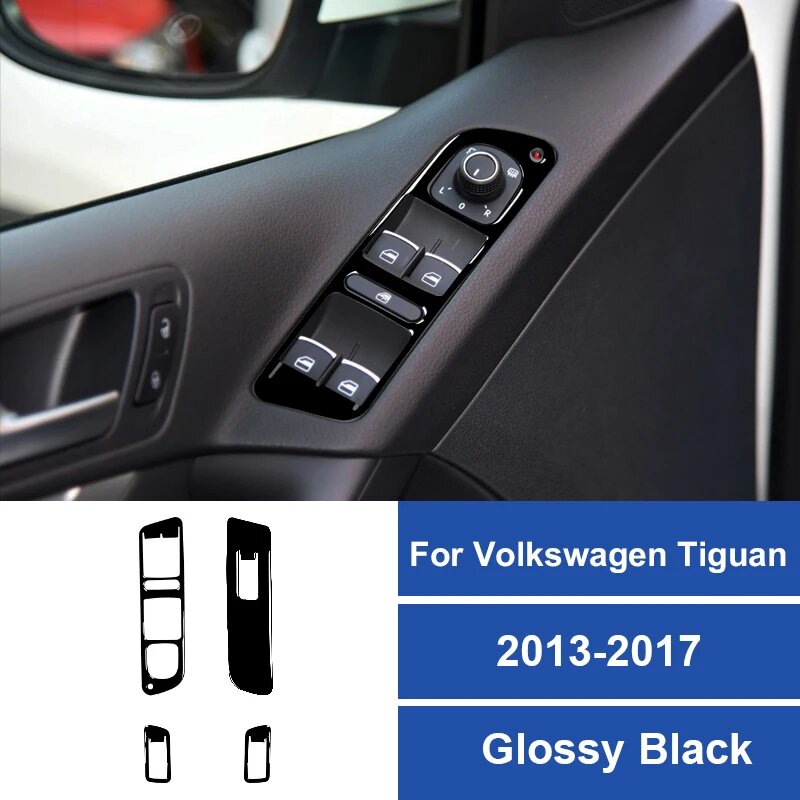 1 комплект, наклейка на панель переключателя подъема окна двери автомобиля из настоящего углеродного волокна для Volkswagen Tiguan 2013-2017, аксессуары для салона автомобиля Glossy black