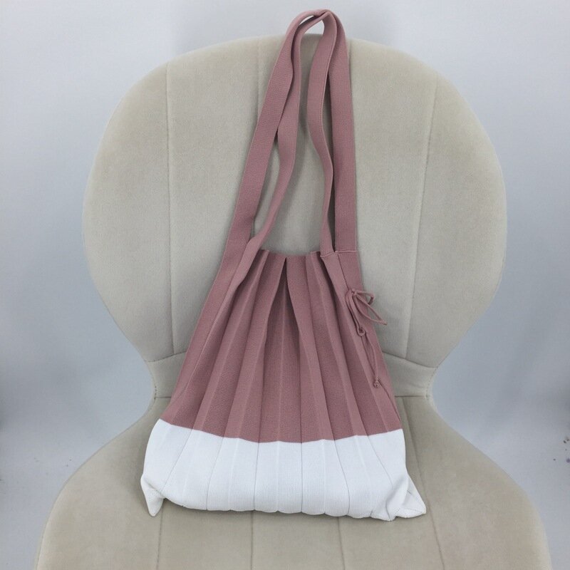 Сумка для покупок с плиссированным дизайном, складная, цветная, вязаная, одно плечевая, аккордеонная сумка для женщин, пэчворк