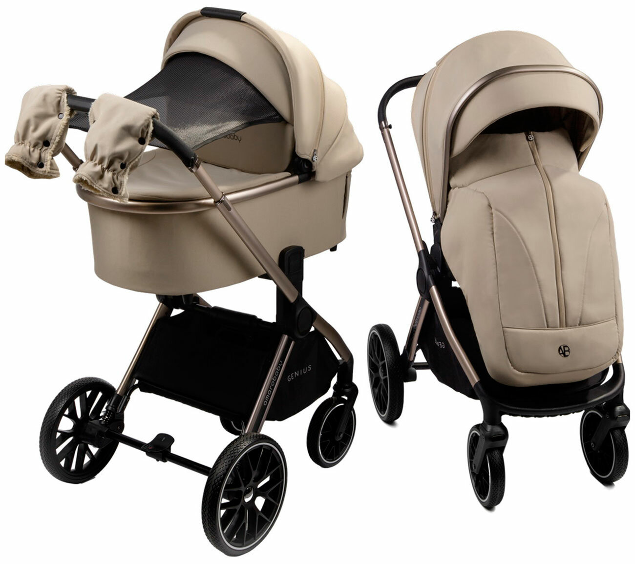 Коляска детская 2 в 1 Amarobaby Genius, бежевый