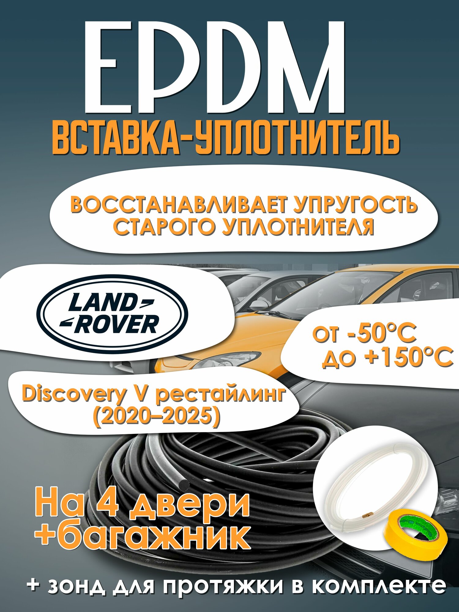 EPDM вставка-уплотнитель для дверей автомобиля Land Rover Discovery V рестайлинг (2020-2025) / Ленд Ровер Дискавери 5 поколение рестайлинг