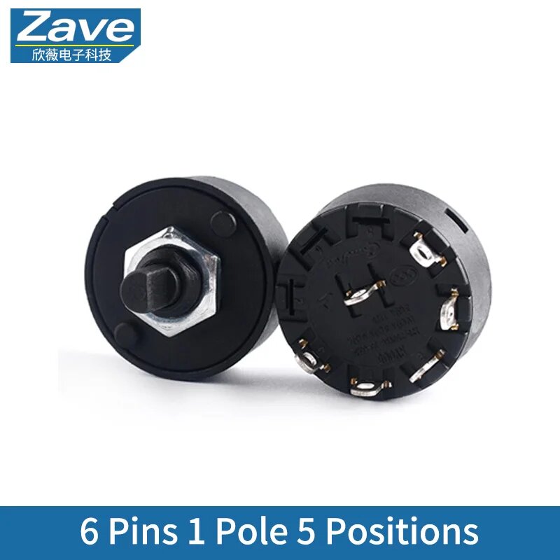 Переключатель поворотный ZAVE RV005, 6 Pins 1 Pole 5 Positions