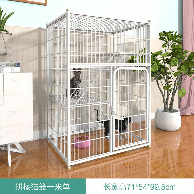 Крупный коттедж-клетка с тремя ярусами для домашних кошек Двухъярусная клетка 60x42x50 см Черная, белая, розовая