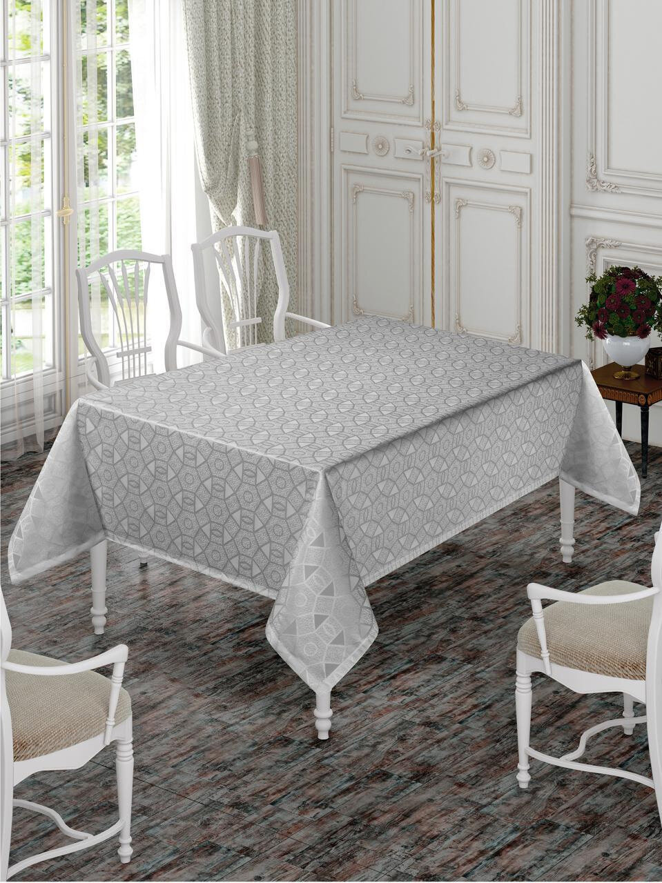Скатерть броде жаккард 12222 Karanfil серый Doco (серый), Скатерть 160x220