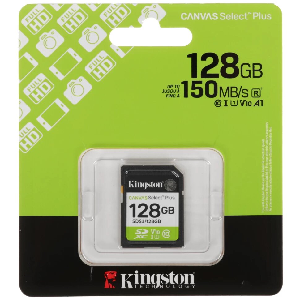 Карта памяти Kingston Canvas Select Plus SDS3/128GB SDXC 128GB V10 w/o adapter