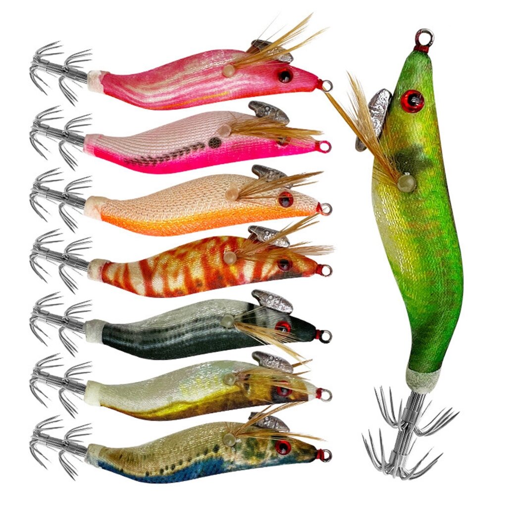 1 набор из 8 деревянных креветок № 1.8, светящийся деревянный крючок для креветок и кальмаров