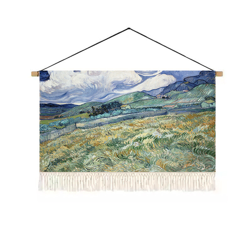Гобелен с масляной живописью пейзажа Ван Гога, фон для гостиной, настенное украшение для спальни, тканевое искусство, высококачественное настенное украшение