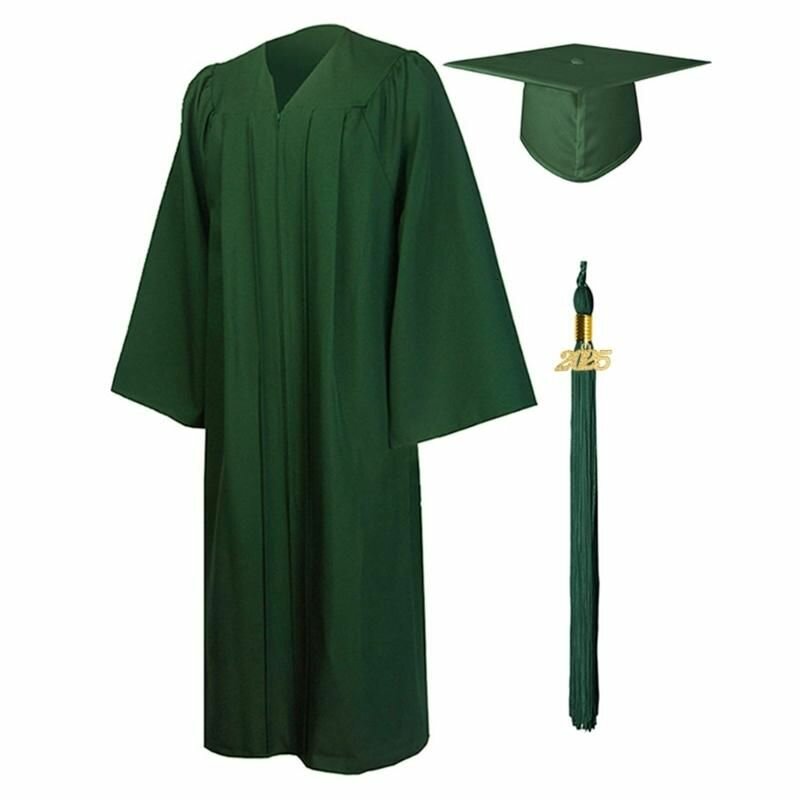Костюм выпускника 2025 с мантией, шапочкой и кисточкой, темно - зеленый - XXXL