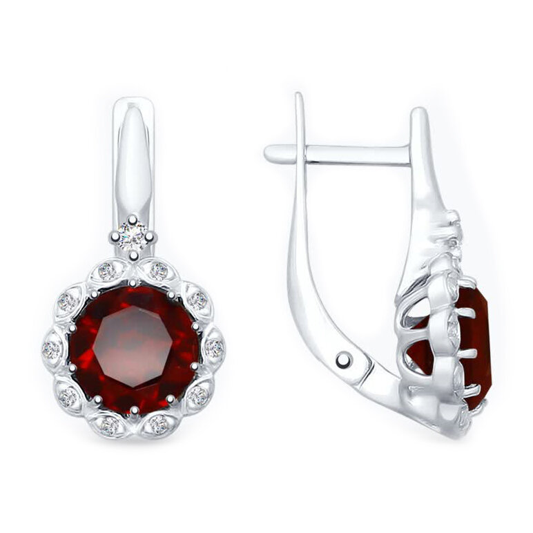 Серьги, серебро, 925 проба, фианит, гранат