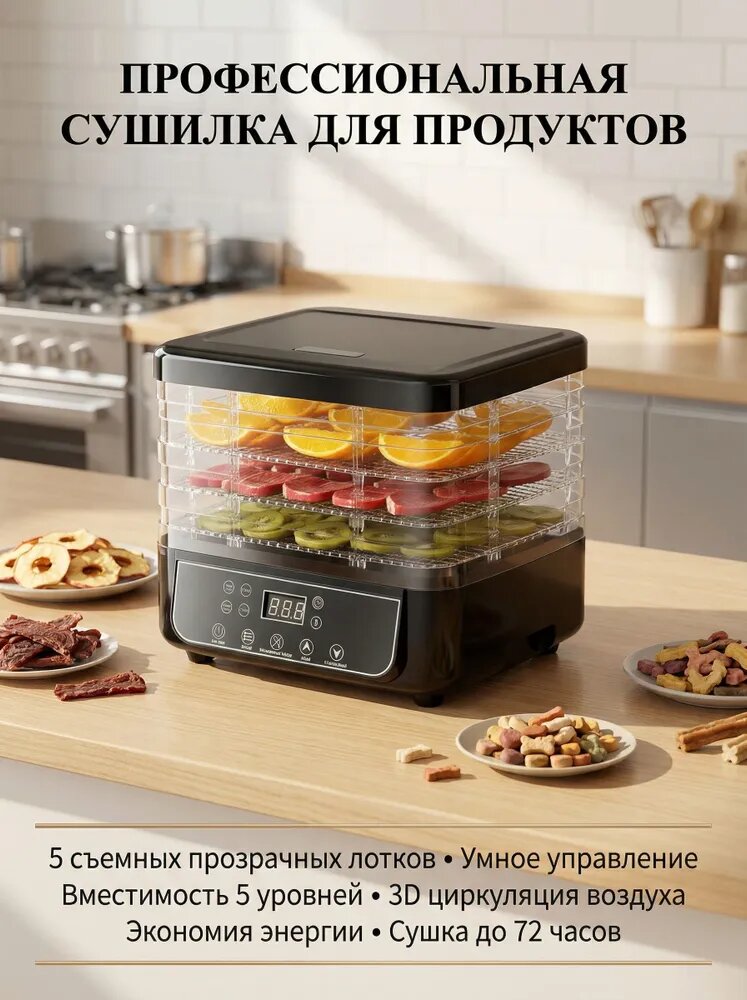 Сушилка для продуктов 5 уровней, пищевой дегидратор для фруктов, овощей, мяса, трав и орехов, 220В