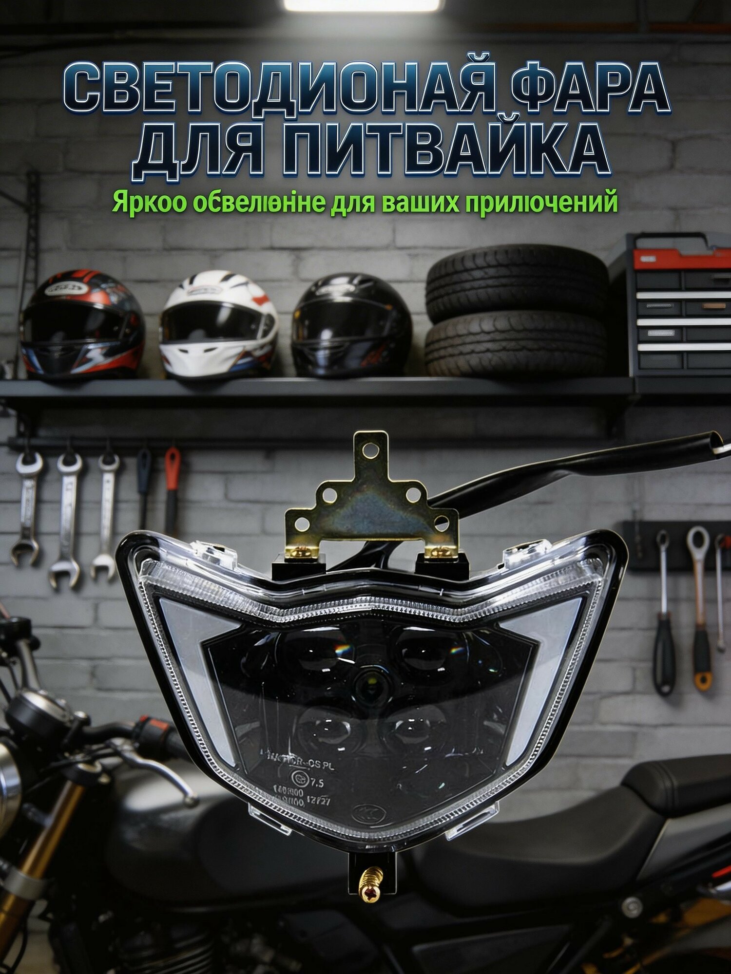 Светодиодный блок фары для питбайка Kayo BSE, круглый модуль 12 V с ближним и дальним светом и высокой степенью защиты