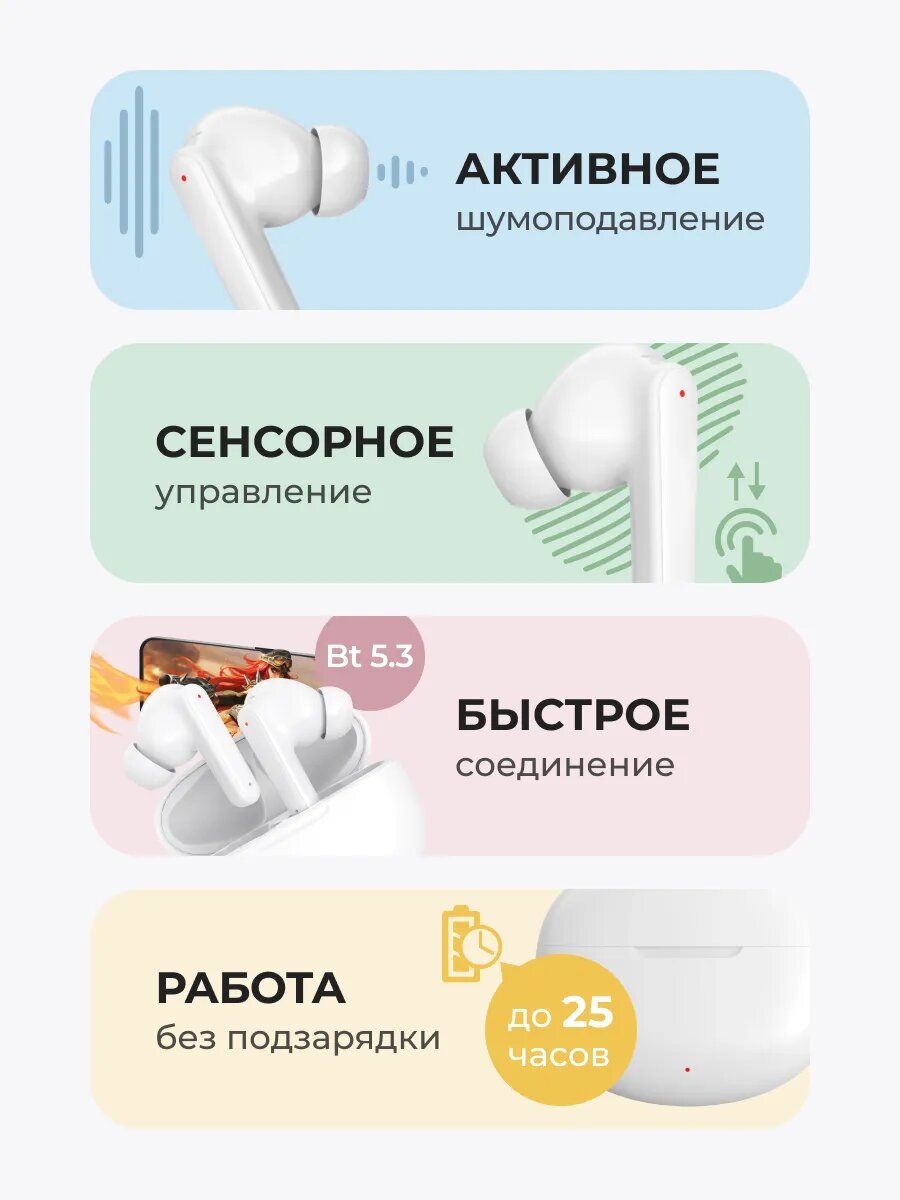 Наушники беспроводные Bluetooth GEOZON Sensor Белые