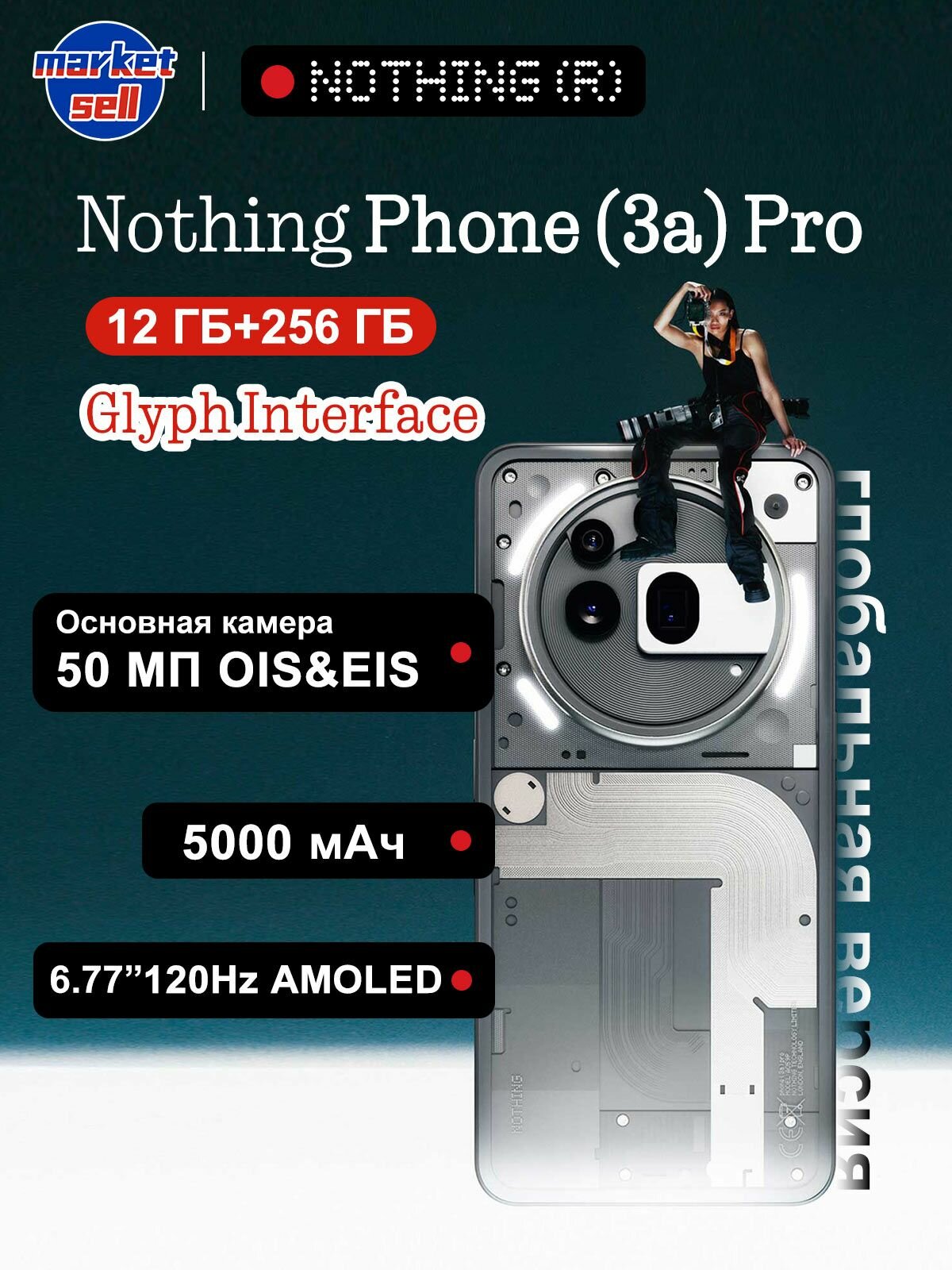 Nothing Смартфон Phone(3a) Pro 5G e-SIM, глобальная версия, поддержка русского языка, Google, NFC Global 12/256 ГБ, eSIM, Nano-SIM, серый