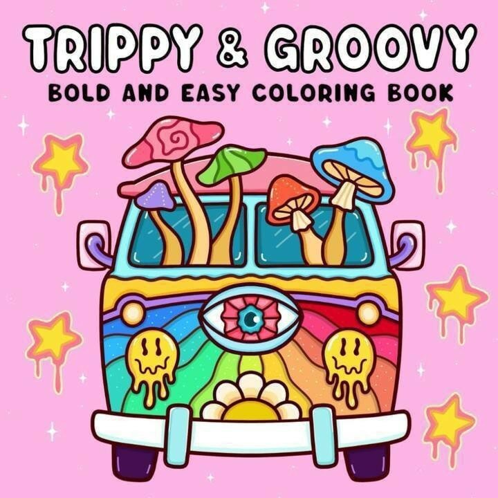 Книга-раскраска для взрослых и подростков Trippy and Groovy, Милые животные, Легко рисовать, Рисование и рисование,