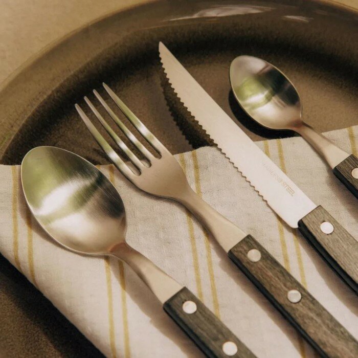 Набор столовых приборов из нержавеющей стали SL Home, 24 предмета, цвет серебряный, цвет ручки коричневый