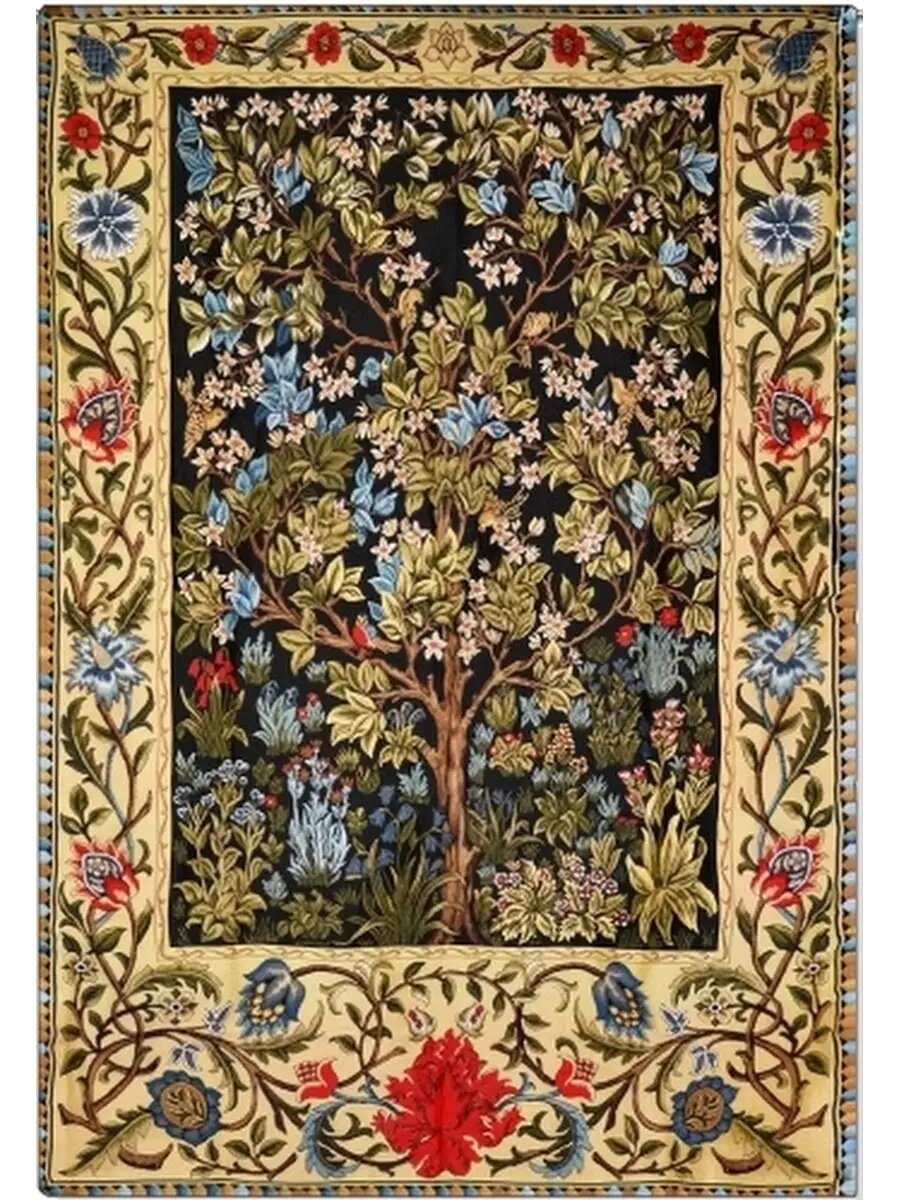 Большой гобелен на стену на подкладке Дерево жизни Моррис. 140х190 см