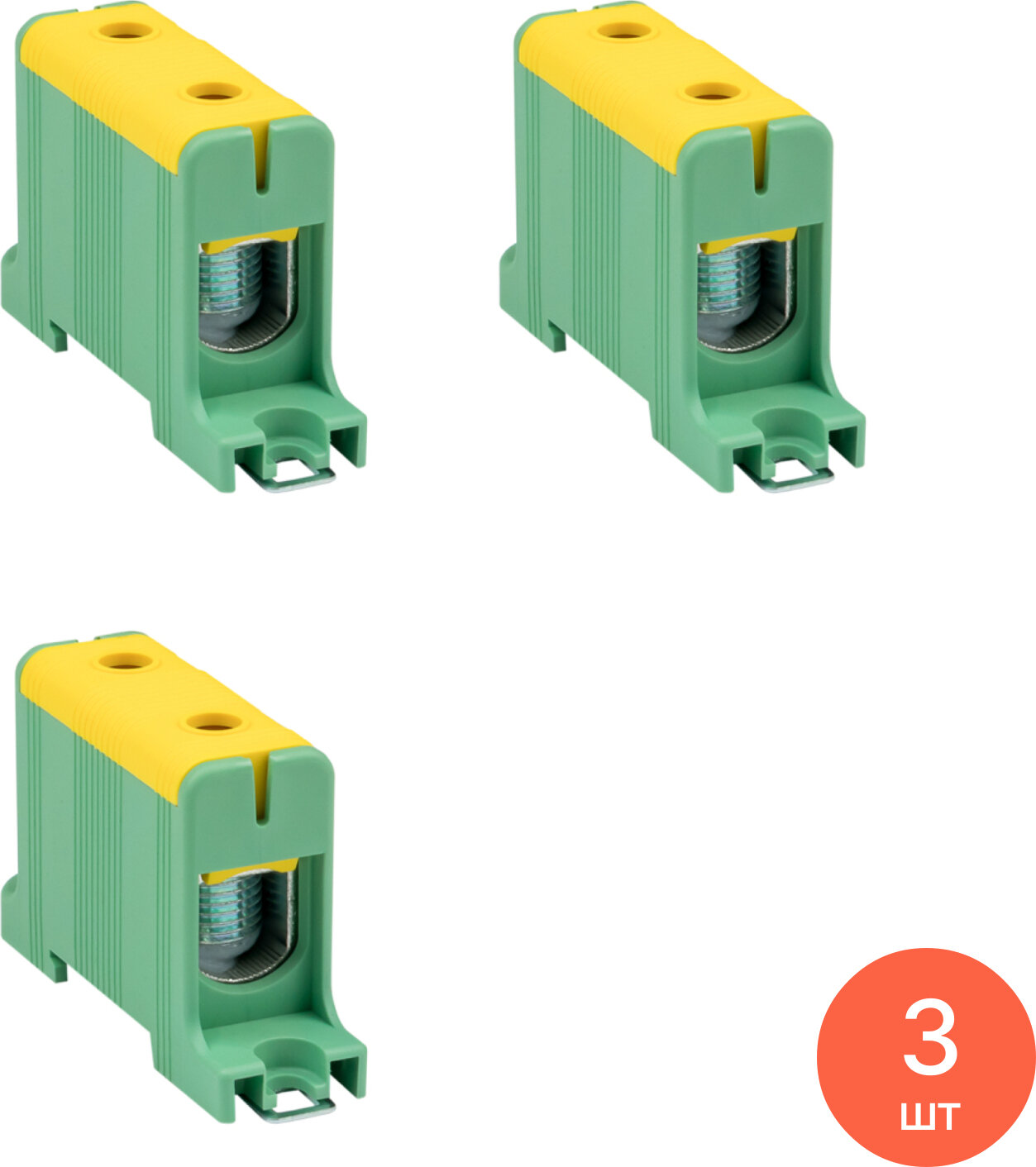 Клемма для проводов EKF / ЕКФ PROxima КСВ 16-95 силовая вводная, огнестойкий полиамид, 245А, 86х24мм, желто-зеленый, 1шт. / зажим (комплект из 3 шт)