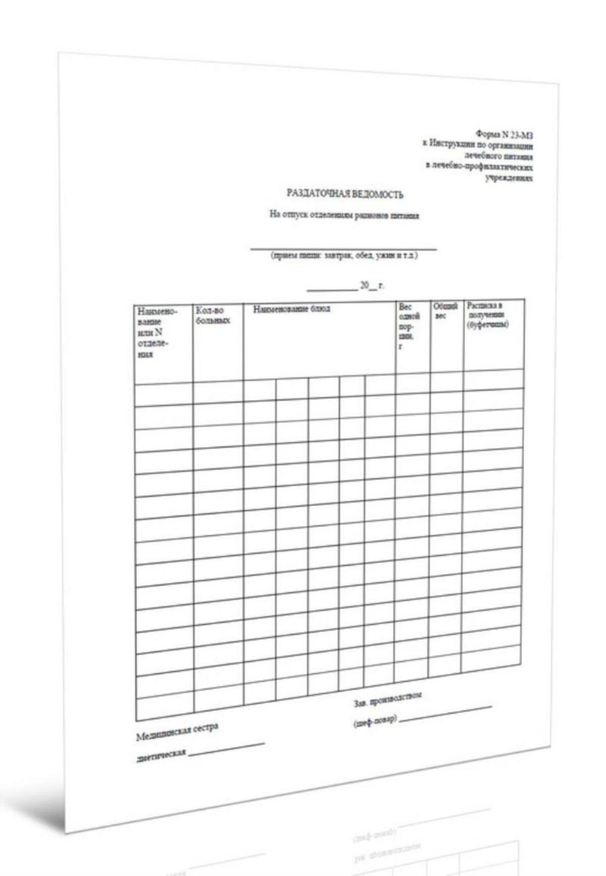 Раздаточная ведомость (Форма N 23-МЗ)