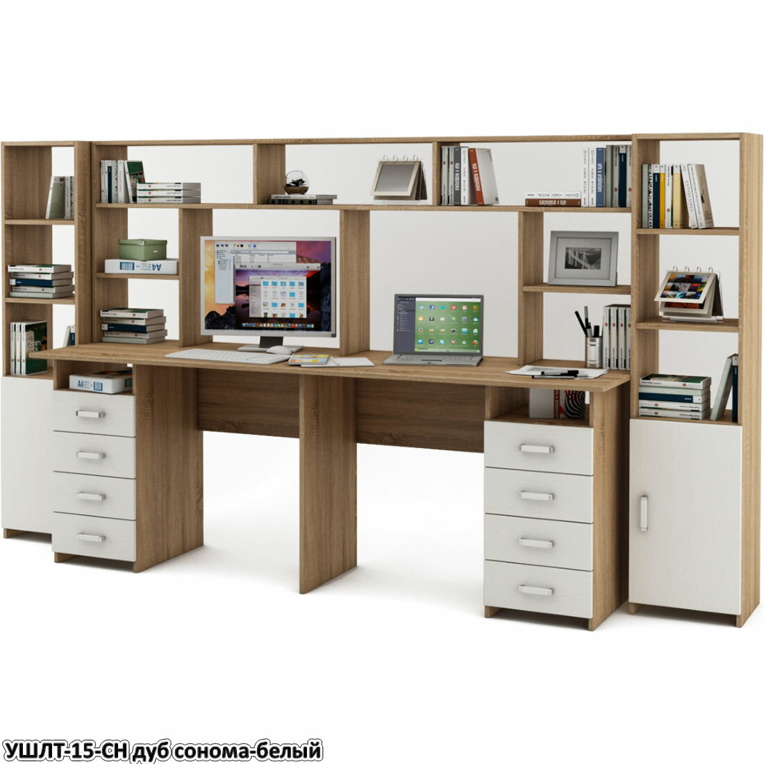 Уголок школьника Лайт-15 с надстройкой Дуб-сонома/Белый, ЛДСП, МФ Владимир VMF, 278,4х149,2х60 см.