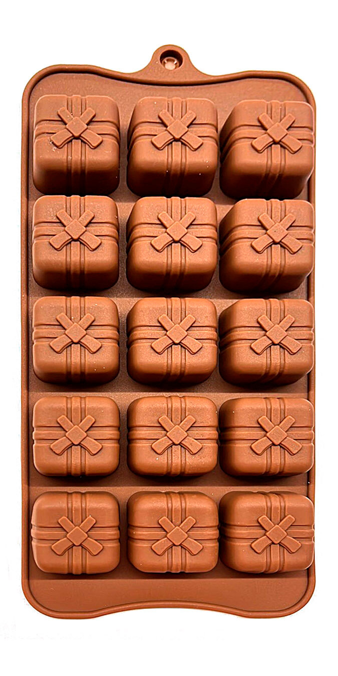 Форма силиконовая "Квадрат с бантиком" для изготовления конфет 21 х 10,5 см, 15 ячеек