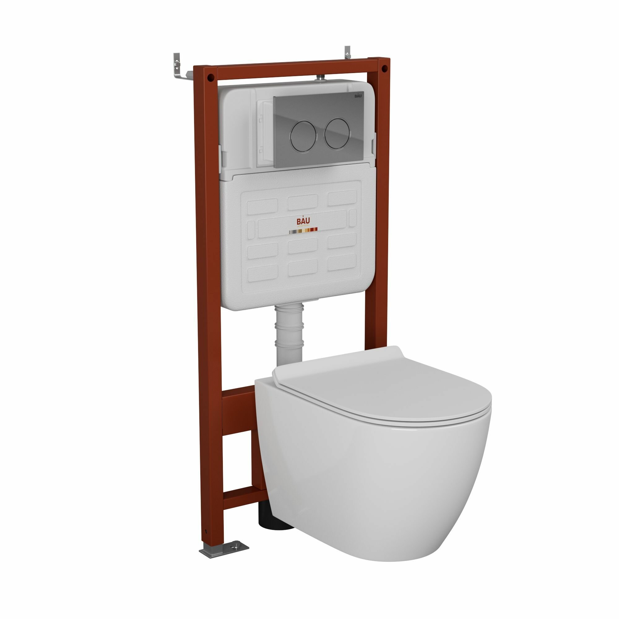Комплект BAU 6 в 1: усиленная инсталляция BAU IDEAL, унитаз подвесной безободковый смыв торнадо Bau Dream 52х36 Hurricane-5, сиденье быстросъемное микролифт, клавиша BAU Round, хром