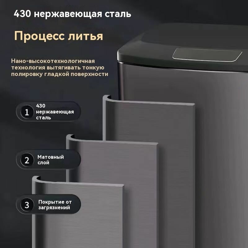 Мусорный бак NGVAA, нержавеющая сталь, антискользящее основание, 18 л