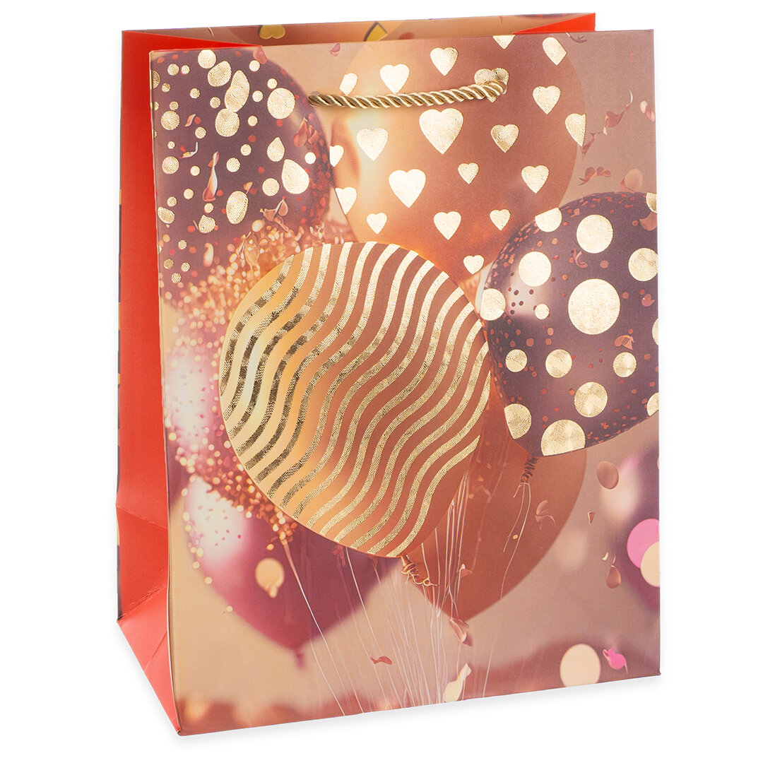 Пакет подарочный, Невероятные шарики, Дизайн №2, Золото, Мет