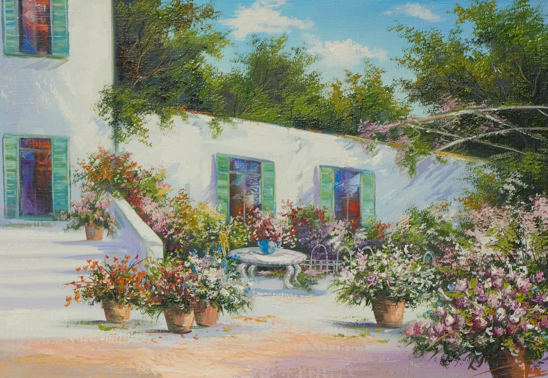 Летняя терраса, Дмитрий Тишков, Реализм, Лён, Масло