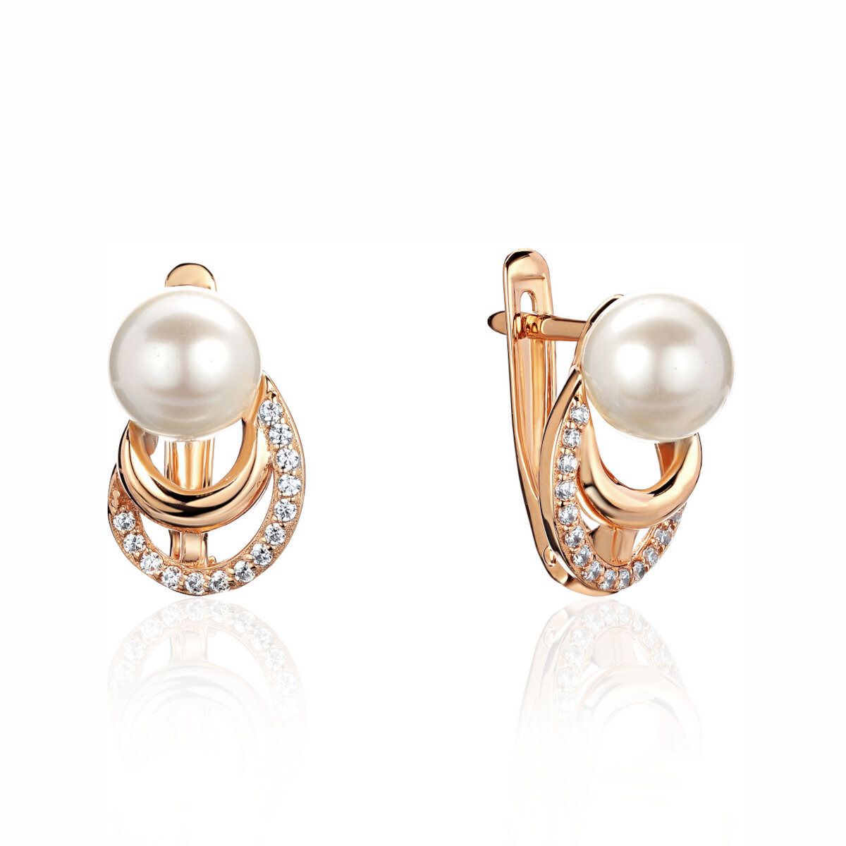 Серьги, красное золото, 585 проба, фианит, жемчуг