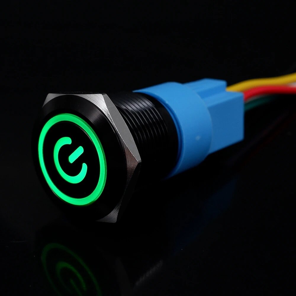 Кнопочный переключатель 12/16/19/22 мм, оксидированный черный, с мгновенной фиксацией, фиксированный выключатель питания с проводом, светодиодная подсветка 5 В, 12 В, 24 В, 220 В