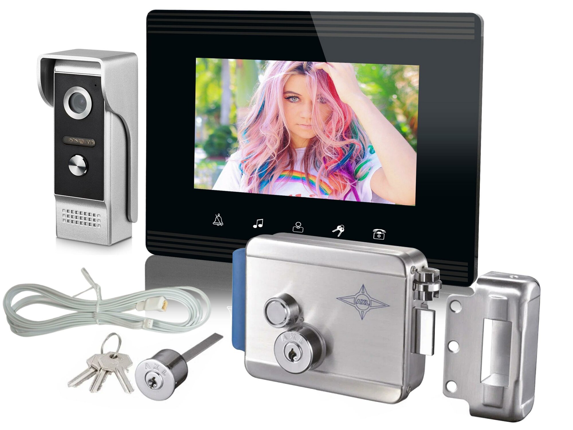 Комплект видеодомофон и электромеханический замок: EP-(7200) и AX091 (домофон с замком, замок домофон)