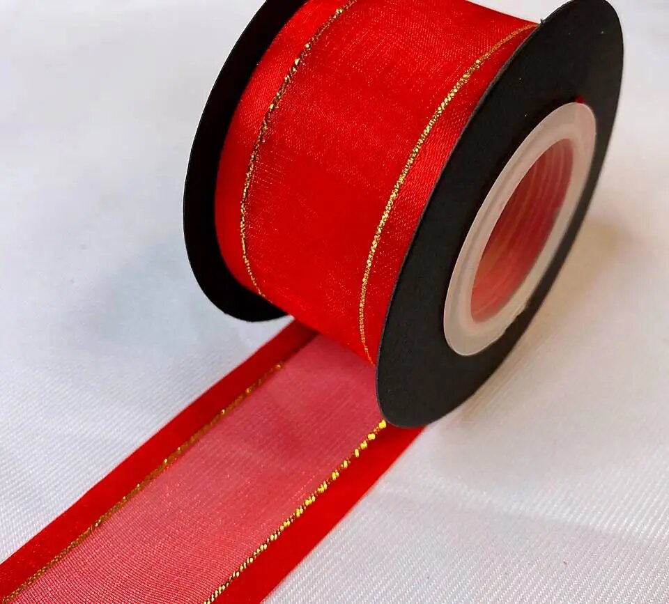 Золотая тюлевая лента HYFSY 50 ярдов 40 мм Красный, 1