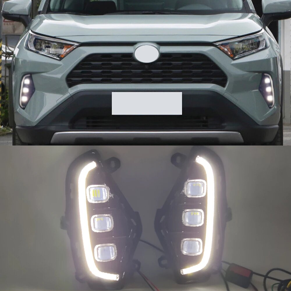 1 комплект, Автомобильные дневные фонари, дневные фонари для Toyota RAV4 2019 2020 2021 2022, желтый сигнал поворота, лампа-бампер, противотуманная фара