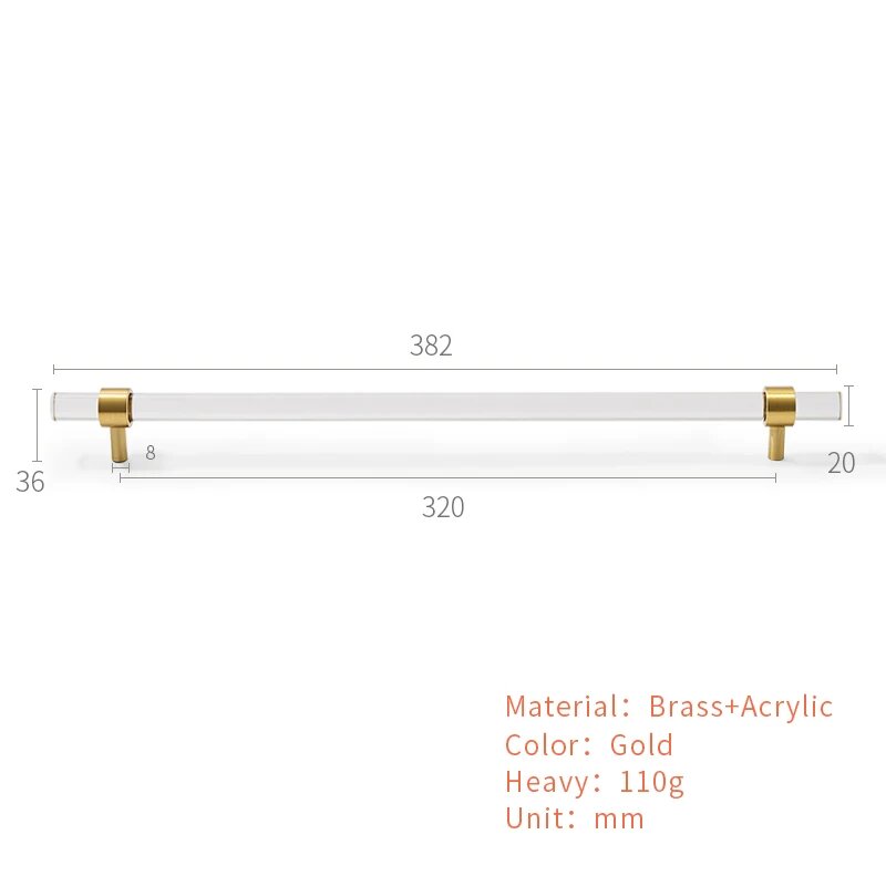Сантая Ручки для мебели из хрустального стекла A6-320mm