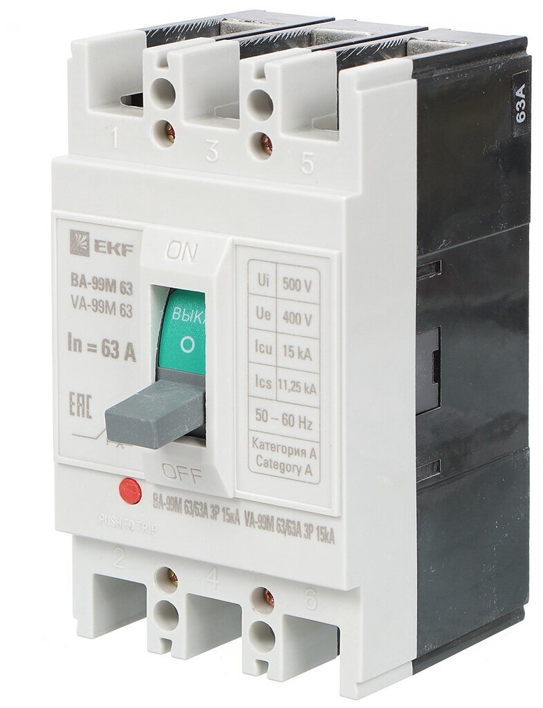 Автоматический выключатель дифференциального тока EKF mccb99-63-63mI ВА-99М 3Р, 63/63 А, 15 kA