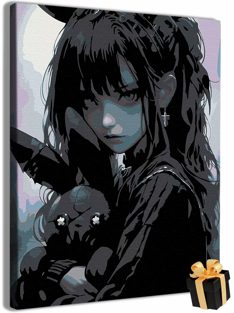 Картина по номерам Аниме девушка с мишкой