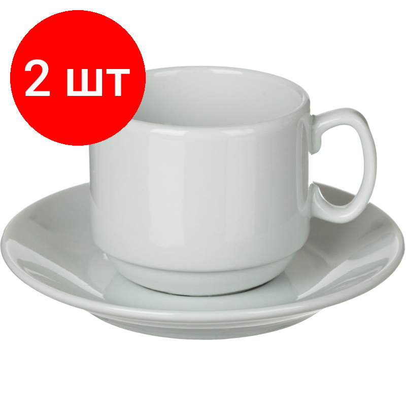 Комплект 2 штук, Кофейная пара Мокко белая фарфор, чашка 100мл блюдце d-10см (6С1627)