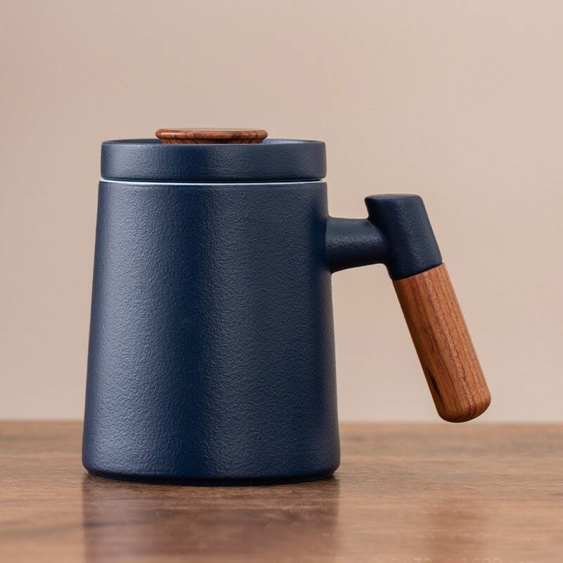 Керамическая кружка Pinztea Wooden Handle Ceramic Tea Cup 390 ml черный