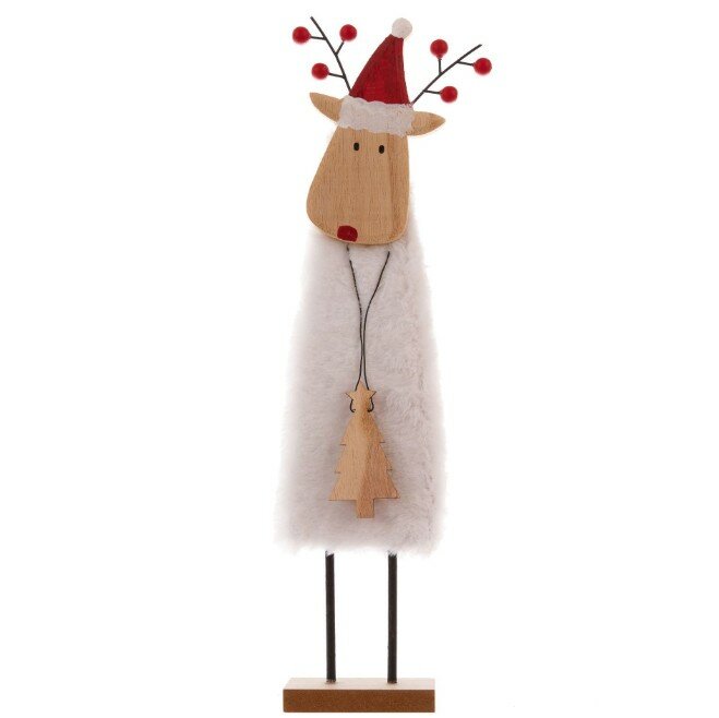 Новогоднее украшение FOREST олень большой, белый, дерево / мех